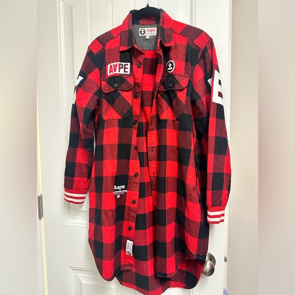 Bape | Shirts | Bape Red And Black Plaid Shirt Jacket | Poshmark